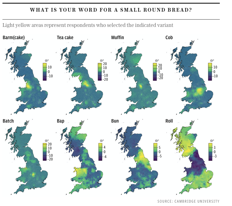 Different words for a bread roll across the U.K. – Stephen Liddell